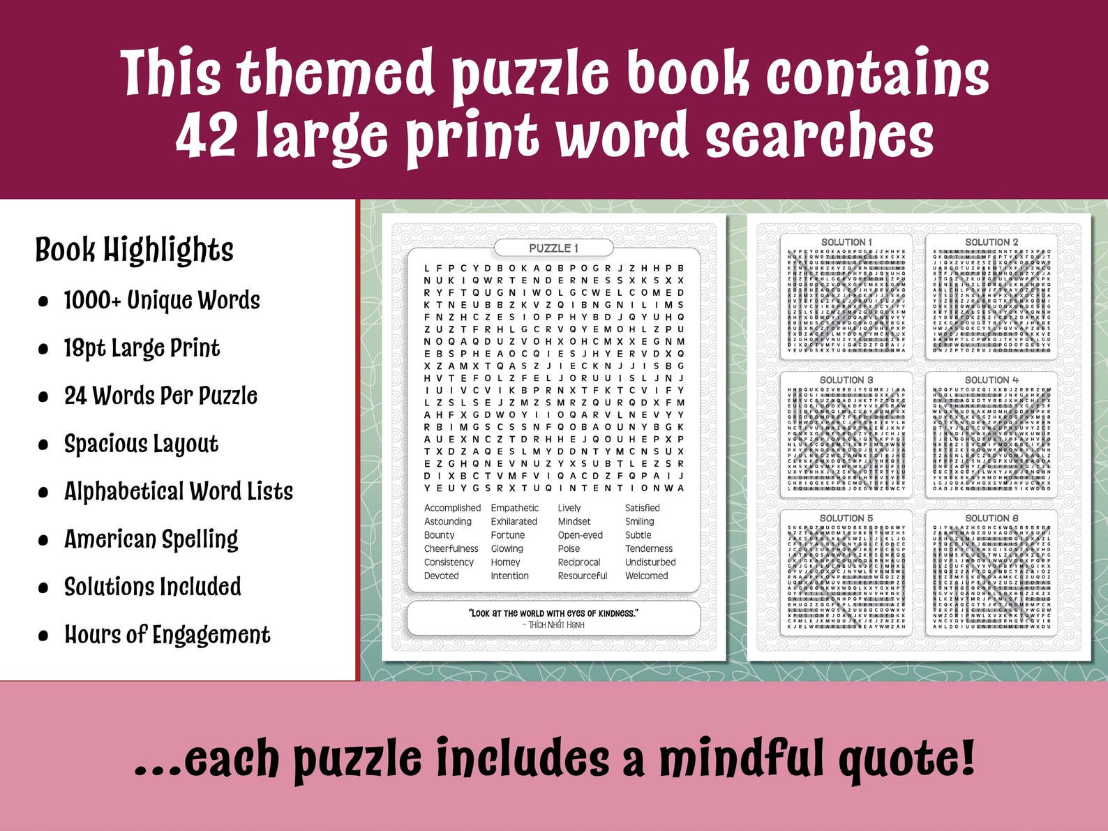 Mindfulness Word Search Puzzle Book for Adults Large Print: 1000 ...