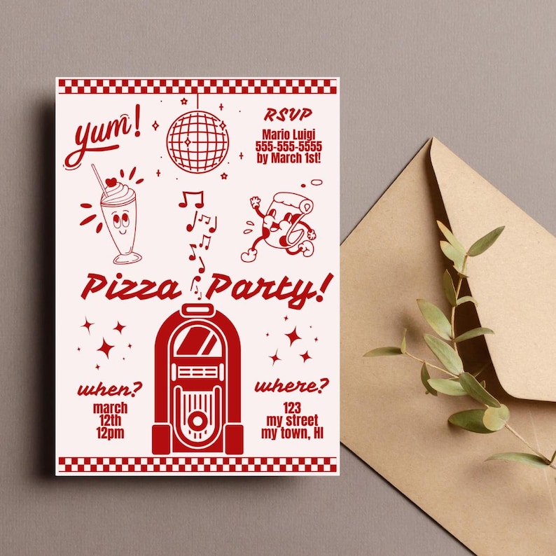 Pizza Party Invite, Pizza Time, Pizza Party CANVA TEMPLATE, Editable ...