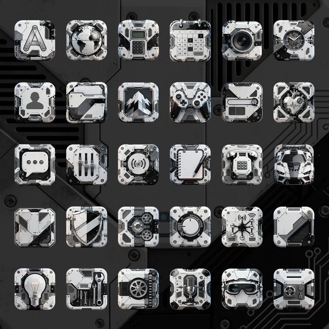Mecha Whiteforge Icon Pack: 100 Sci-fi Cyberpunk App Icons (digital ...