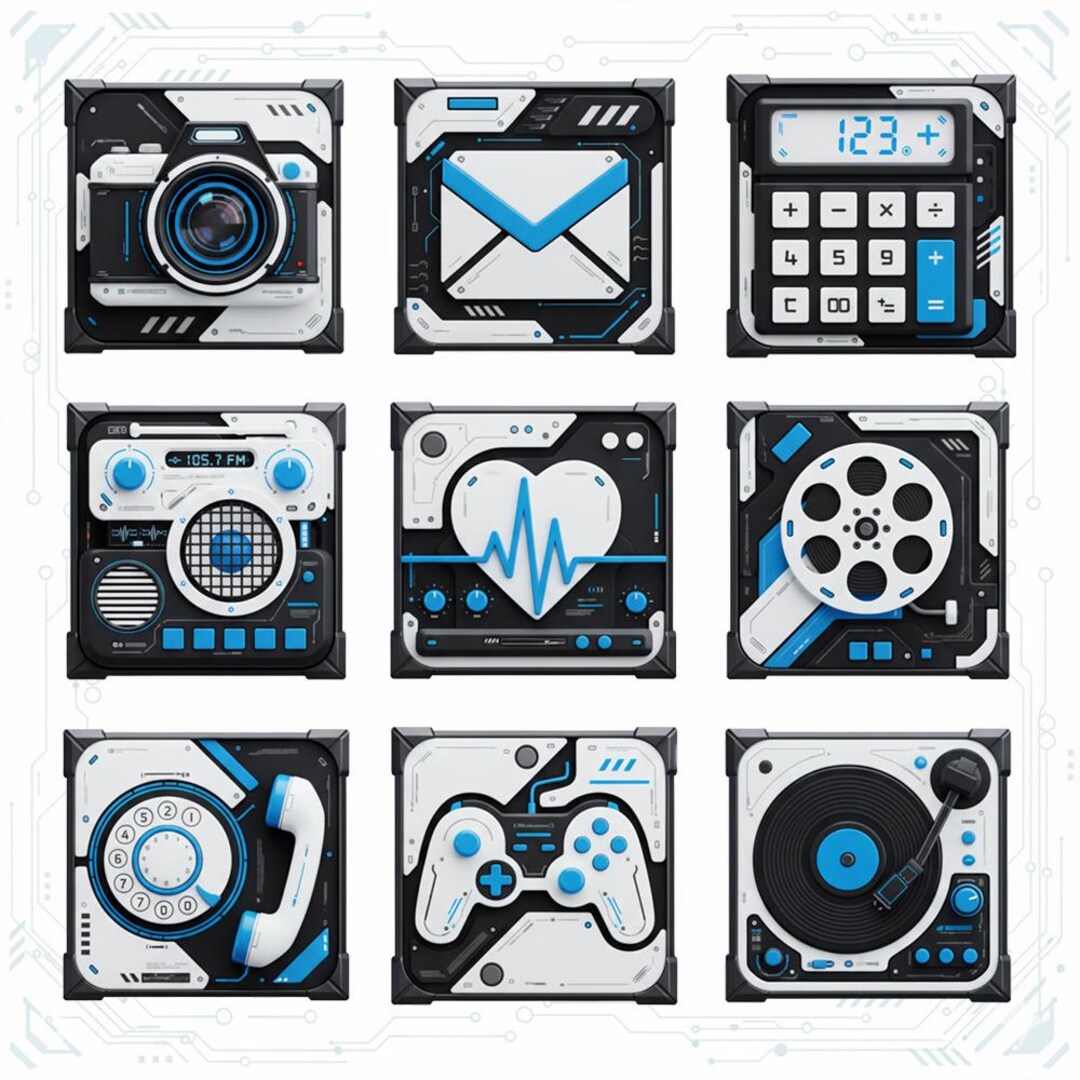 Blue Circuit UI Icons Pack – Futuristic Tech 200+ Icons for Home Screen ...
