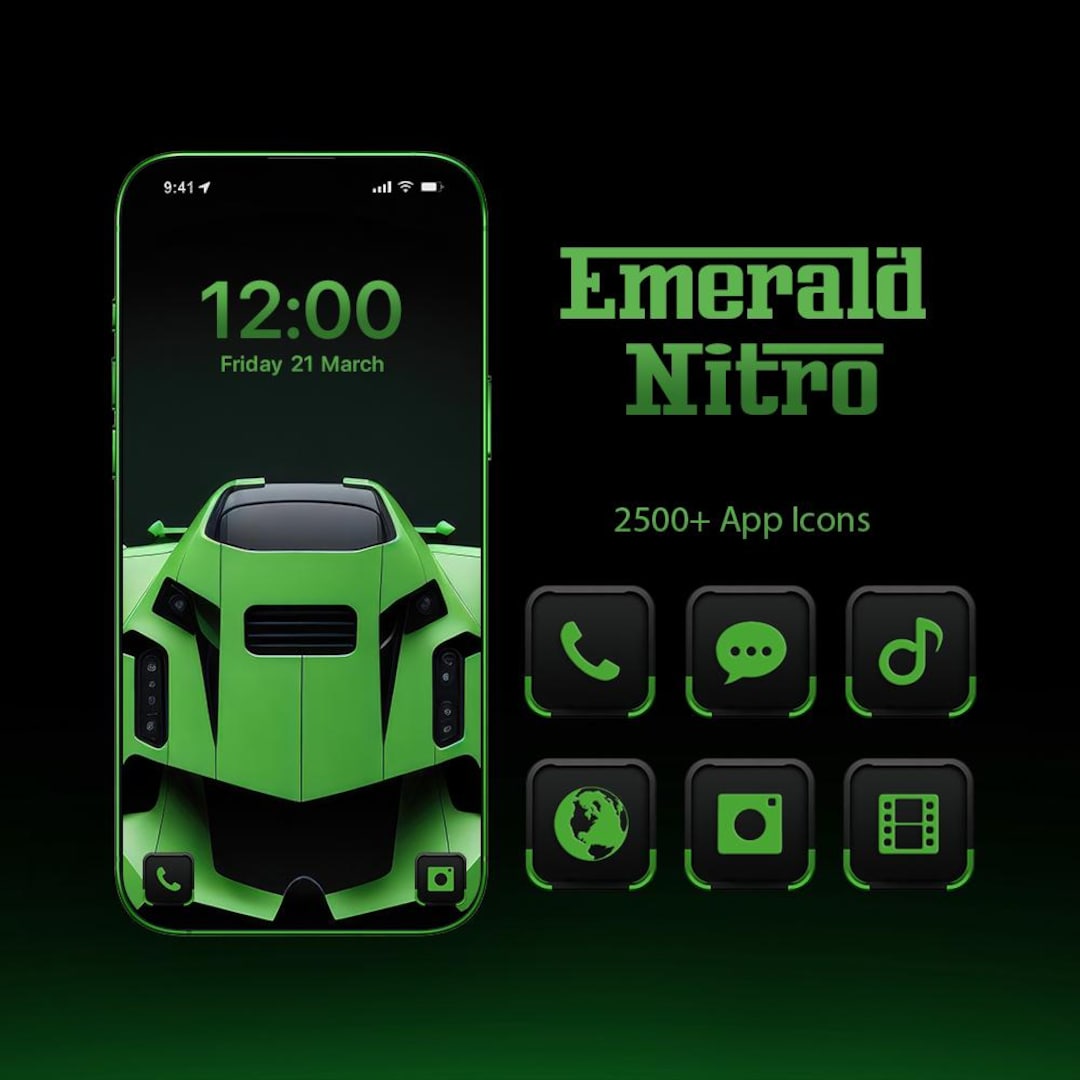 Emerald Nitro Icon Pack: Sci-fi Green & Black Theme (2500+ App Icons ...