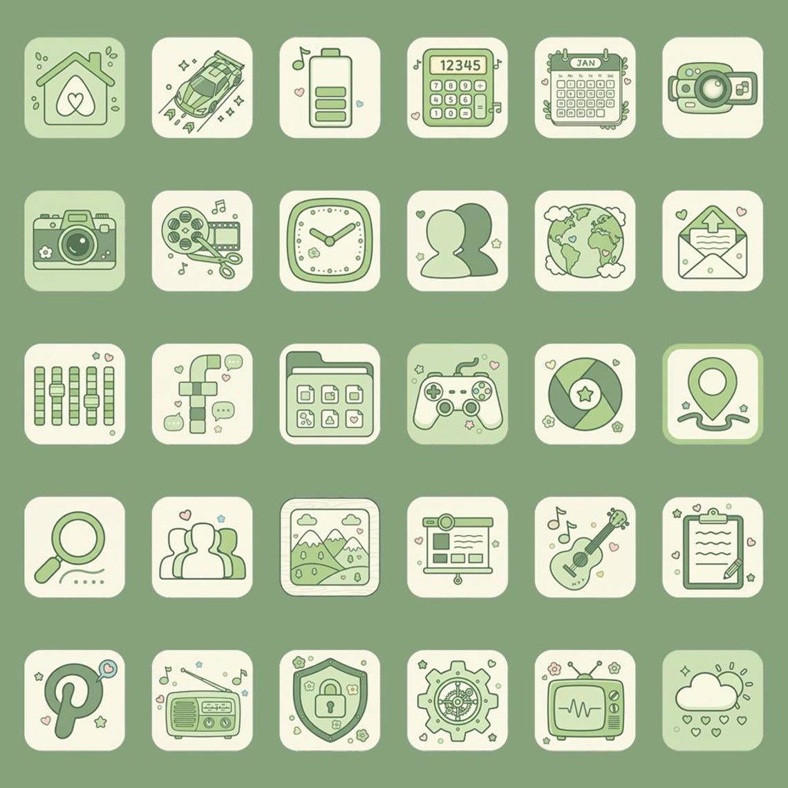 Cottagecore Kawaii Cozy Green App Icons | 212 Icons for Soft Pastel ...