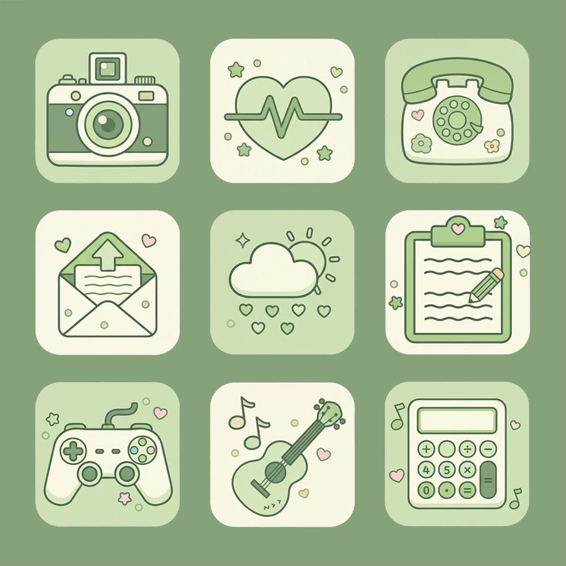Cottagecore Kawaii Cozy Green App Icons | 212 Icons for Soft Pastel ...