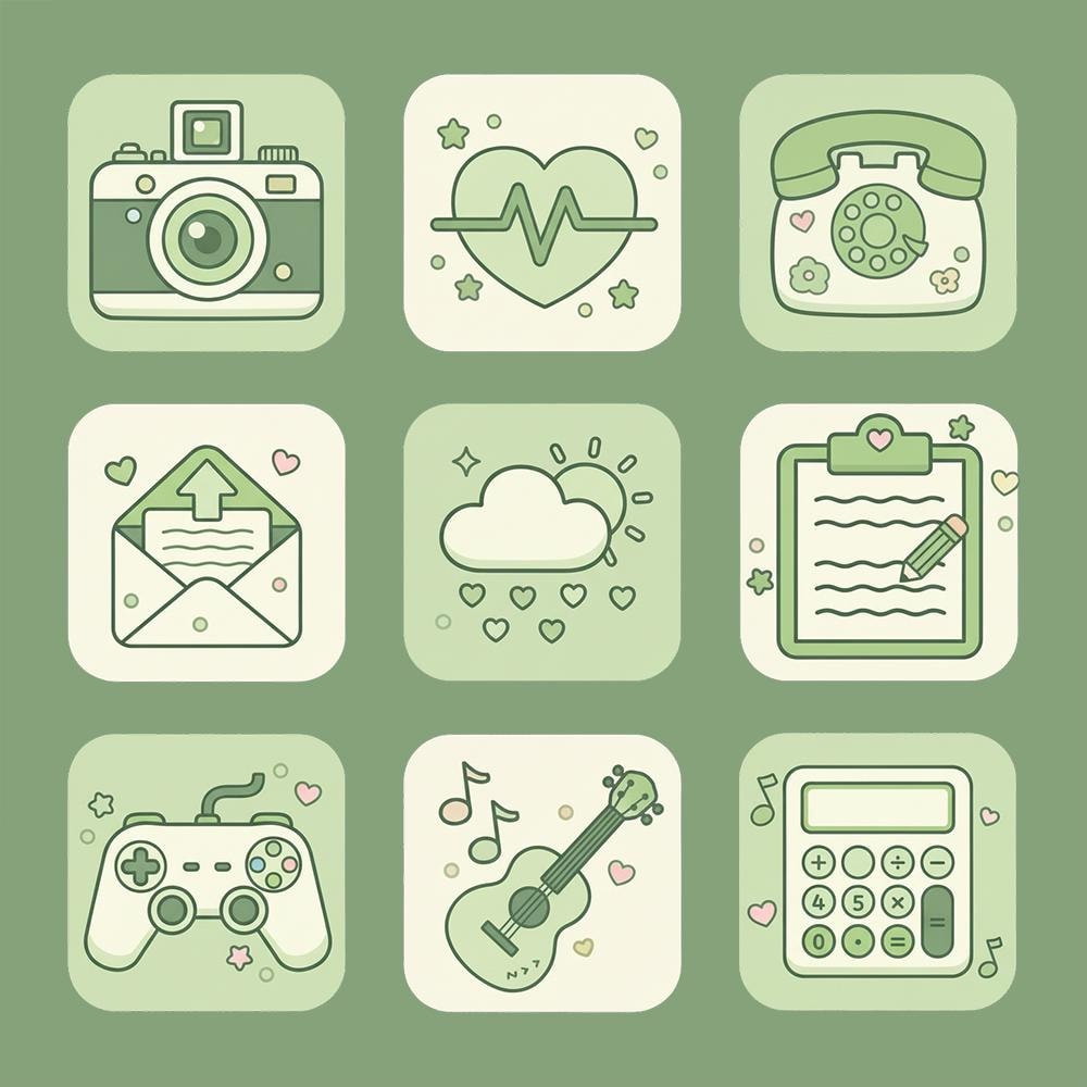 Cottagecore Kawaii Cozy Green App Icons | 212 Icons for Soft Pastel ...