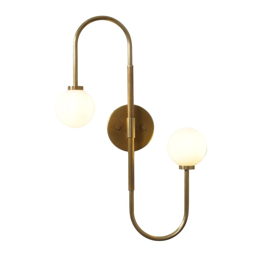 Mid Century Sputnik Wall Lamp: Raw Brass Double Globe Vanity Light - Etsy