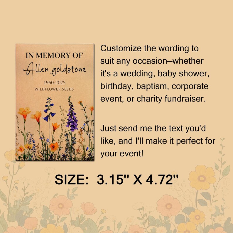 In Loving Memory Wildflower Seed Packets, Custom Memorial Favors ...