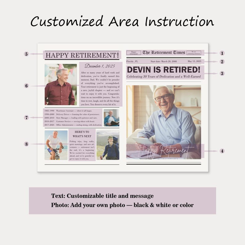 RUSH Retirement Newspaper Template, Gift for Retirement, Printed ...