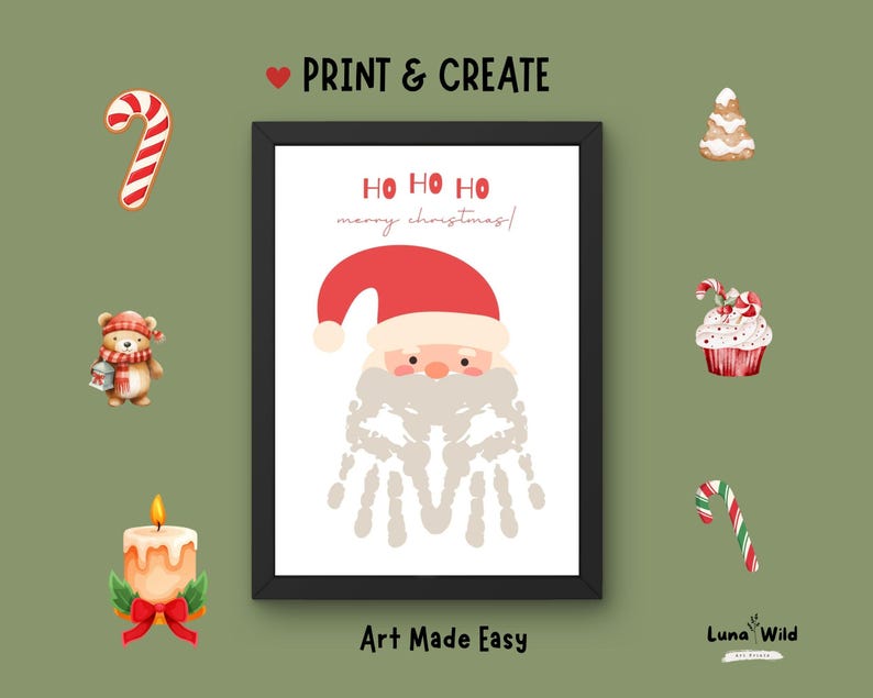Santa Handprint Beard Art Printable, Adorable Santa Craft Keepsake for ...