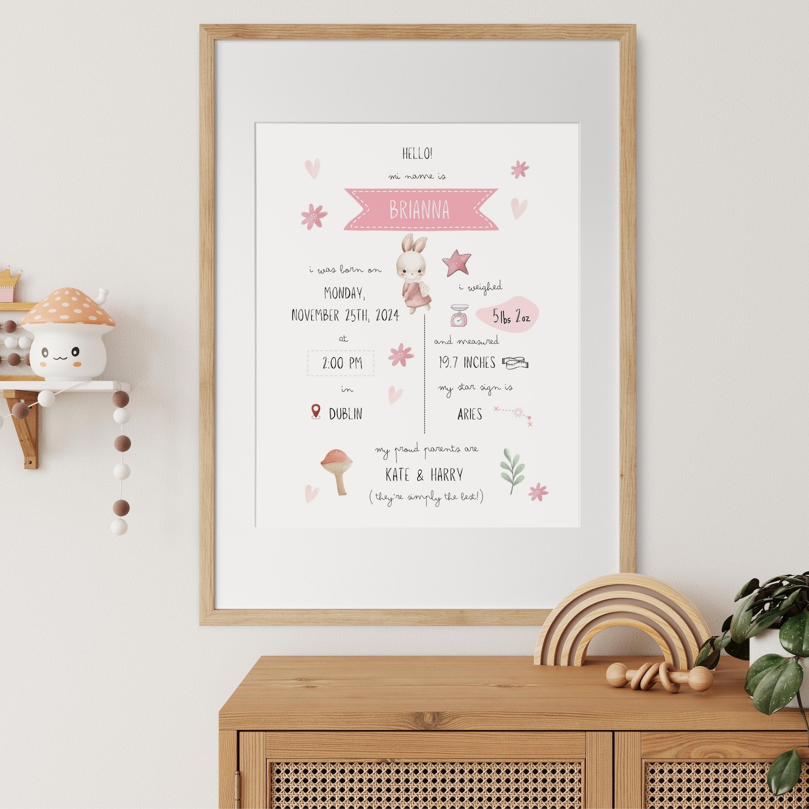 Baby Girl Birth Stats Poster, Baptism Gift, Printable Birth ...
