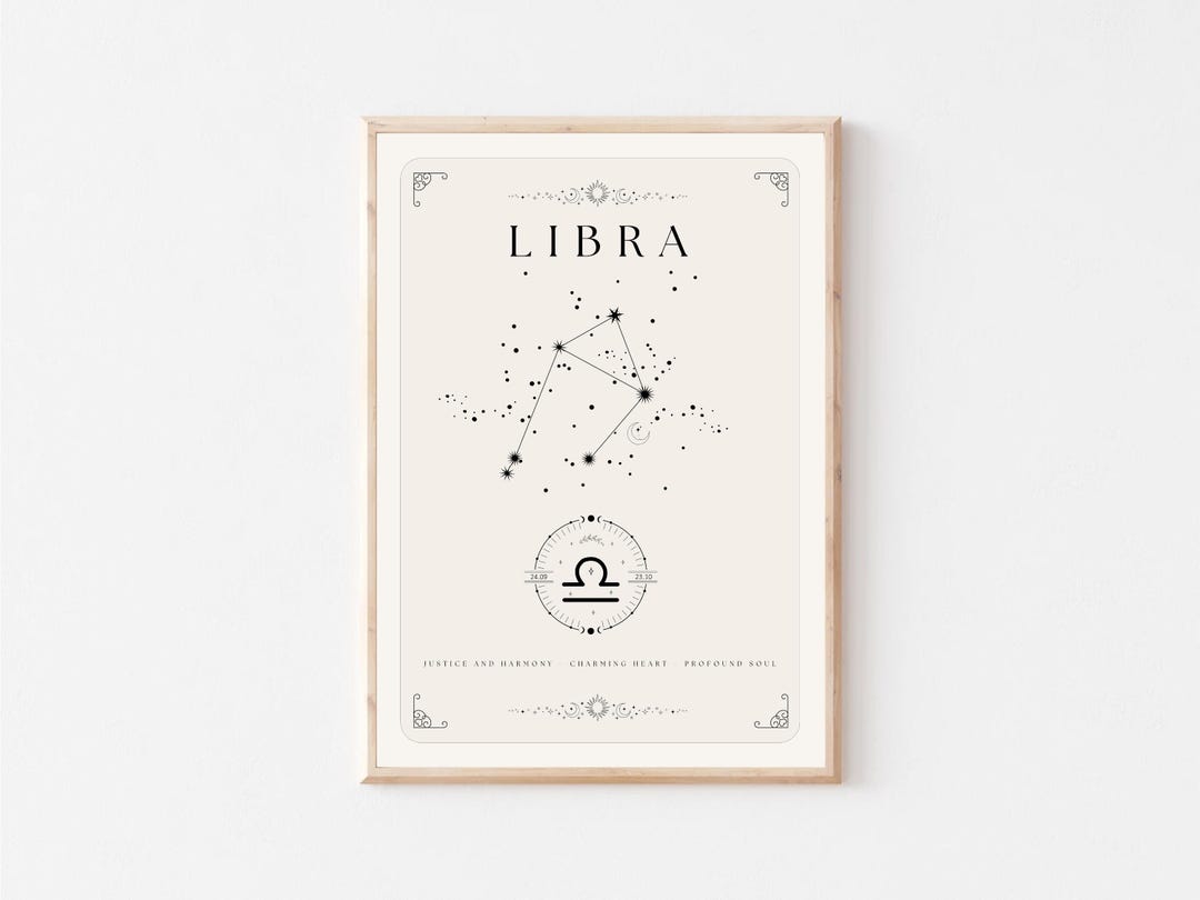 Libra Printable Poster - Zodiac Wall Art With Libra Constellation ...