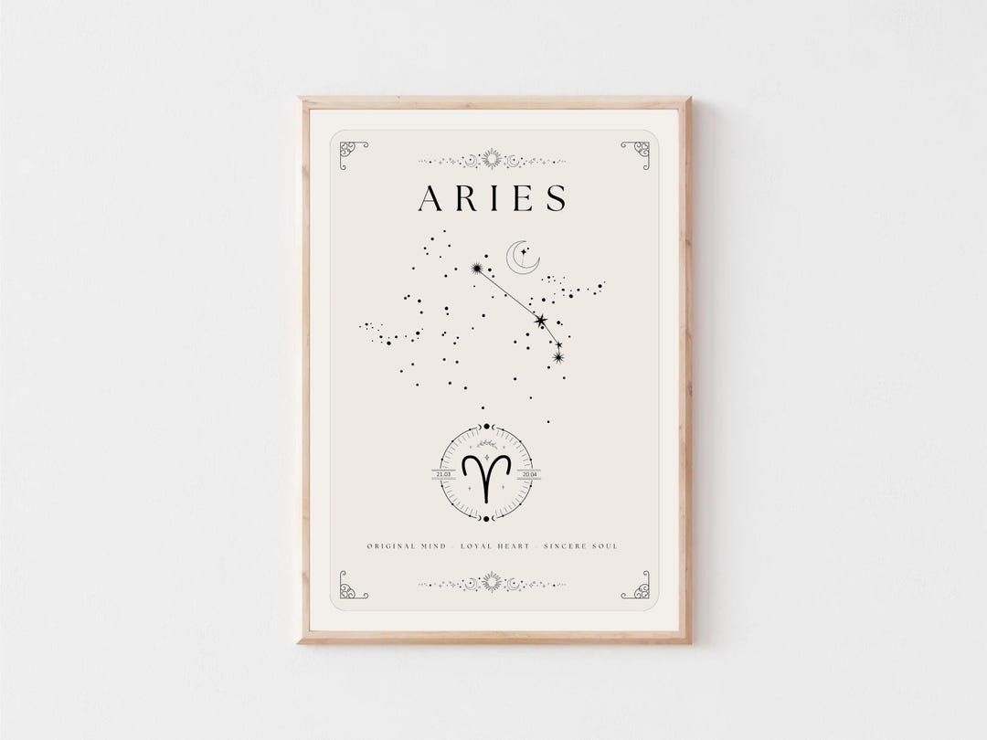 Digital Aries Print – Aries Zodiac Sign & Constellation – Tarot Style Wall Art – Mystical Aries ...