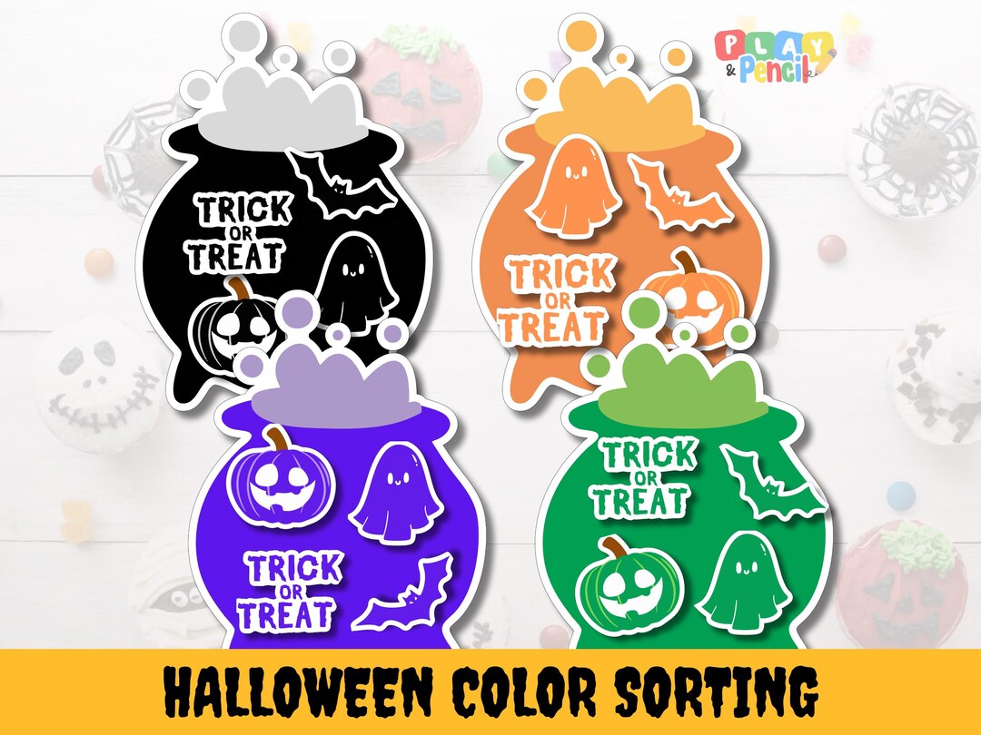 Halloween Color Sorting Activity for Kids Shape Matching Worksheets for ...