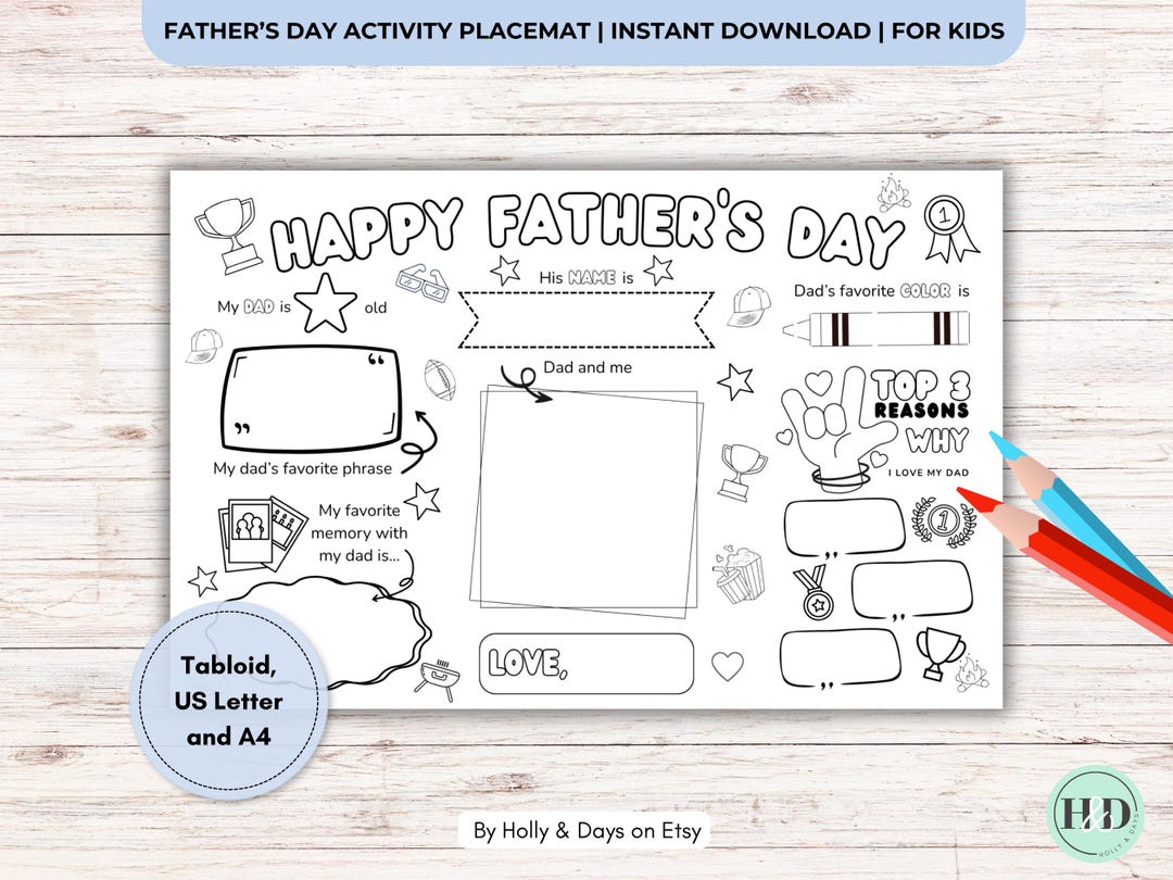 All About Dad Activity Placemat Printable for Father’s Day, Kids ...