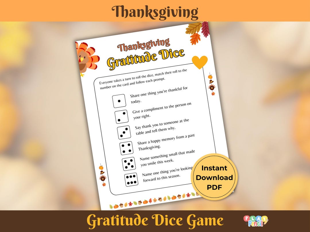 Thanksgiving Gratitude Dice, Rolling Game for Family Dinner, Printable ...