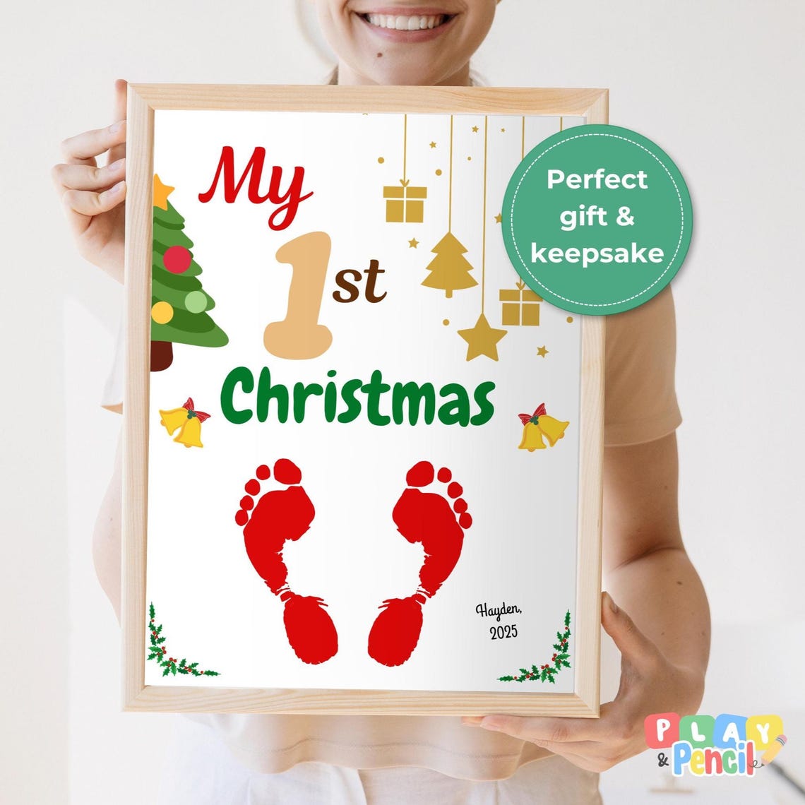 My First Christmas Handprint Craft Printable, Newborn Baby Footprint ...