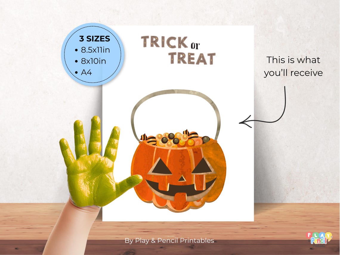 Halloween Trick or Treat Handprint Craft for Kids – Printable Pumpkin ...
