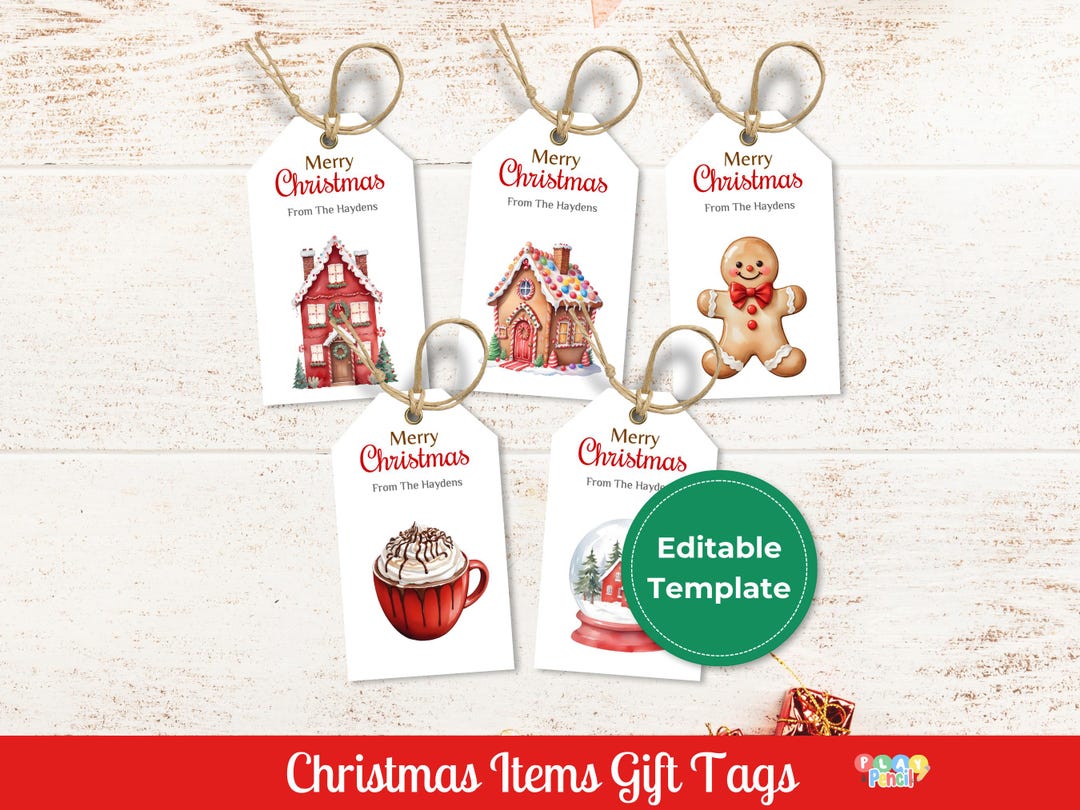 Editable Christmas Items Gift Tags, Watercolor Winter Theme Template ...