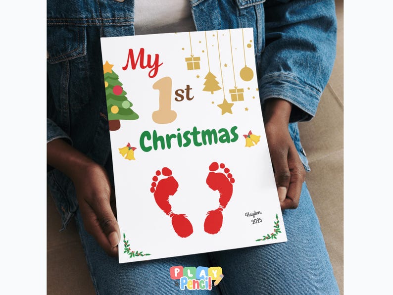 My First Christmas Handprint Craft Printable, Newborn Baby Footprint ...