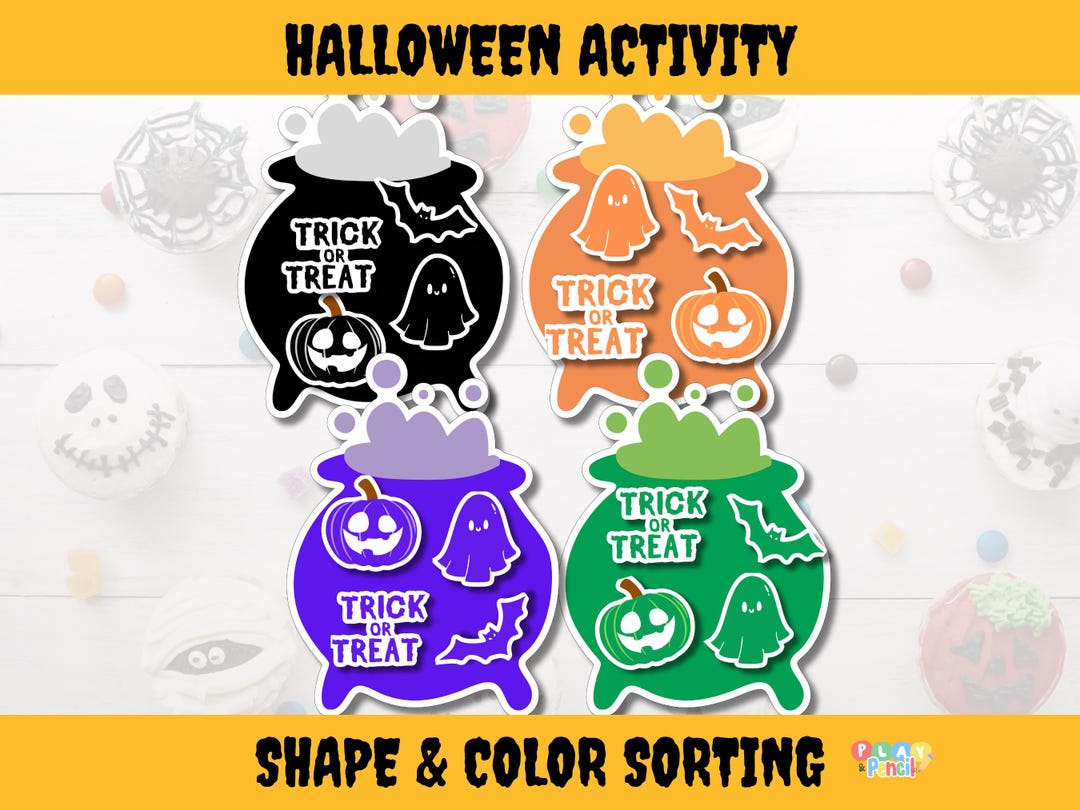 Halloween Color Sorting Activity for Kids Shape Matching Worksheets for ...