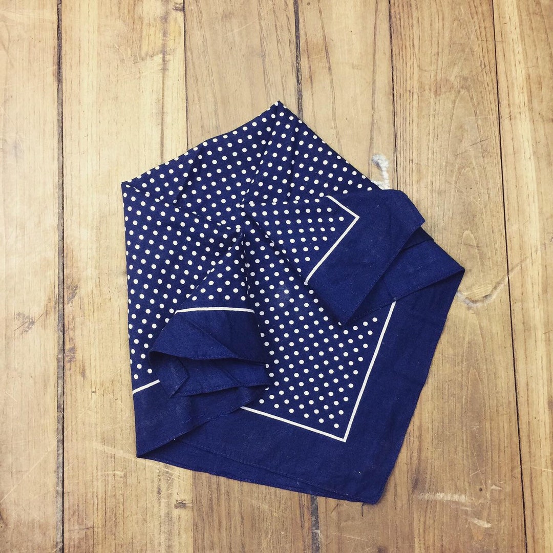 Small Spotted Dutch Dead Stock Bandana. Navy and White. Softened in a ...