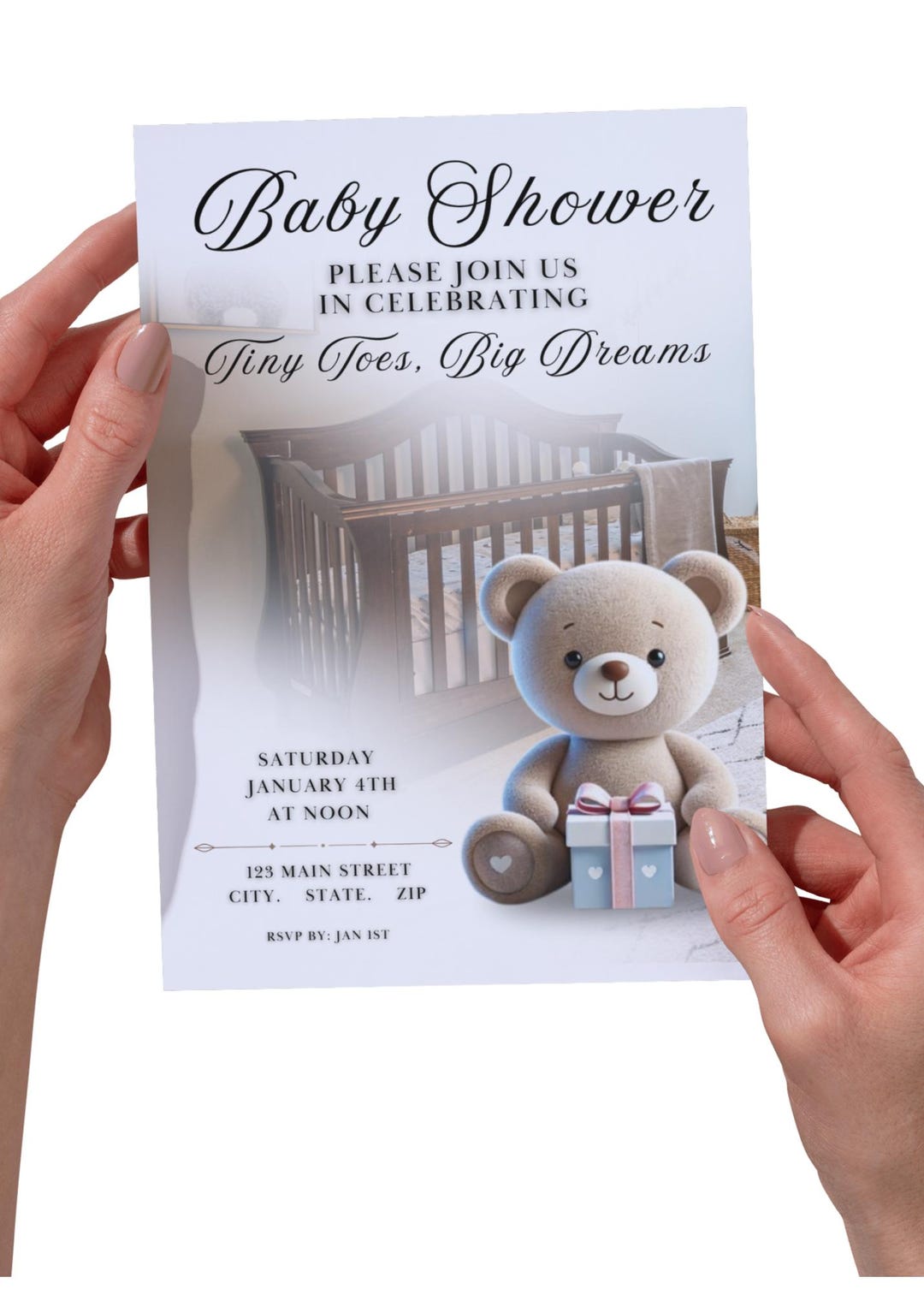 Editable Teddy Bear Baby Shower Invitation Canva Baby Shower Invite for ...