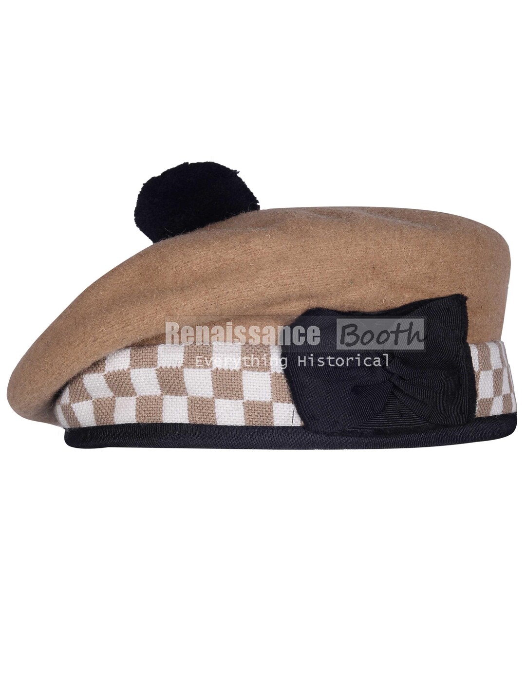 Scottish Khaki White Diced Balmoral Cap - 100% Wool Highland Bonnet Hat ...