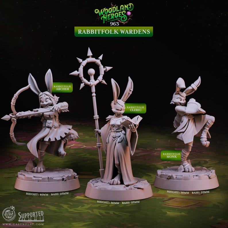 Rabbitfolk Minis | Archer, Cleric & Monk Miniatures | Cast N Play | 16K ...