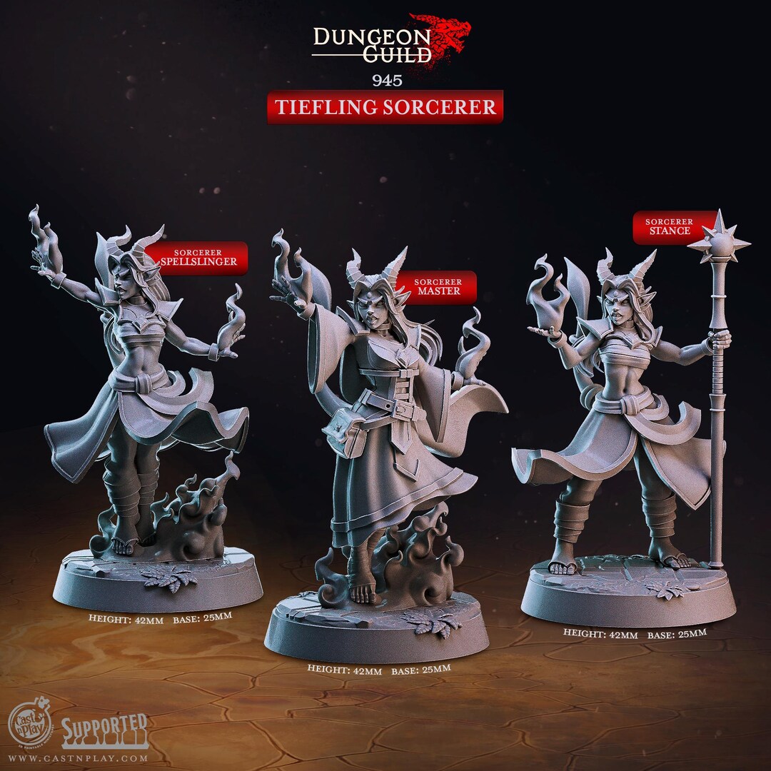 Tiefling Sorcerer Miniature Set (3 Poses) | 16K Resin Print | Heroic ...