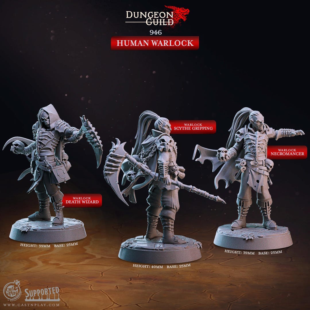 Human Warlock Miniature Set (3 Poses) | Unpainted 12K Resin, Heroic ...