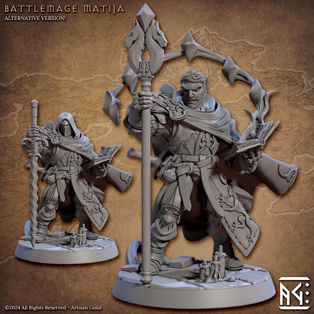 Battlemage Matija Miniature | 12K HD Resin Print | D&D Wizard Sorcerer ...