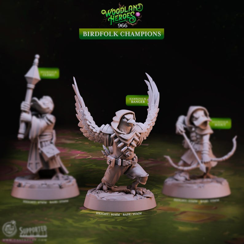Birdfolk Miniatures | Duckfolk Cleric & Scout | Hawk Ranger | Heroic ...