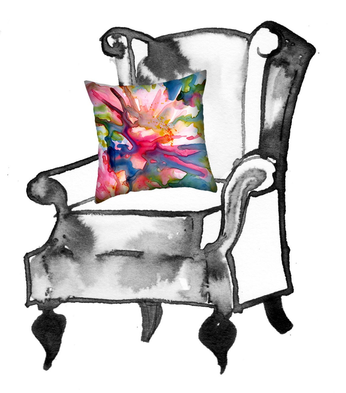 Colorful Hot Pink and Teal Watercolor Throw Pillow Cover - Etsy