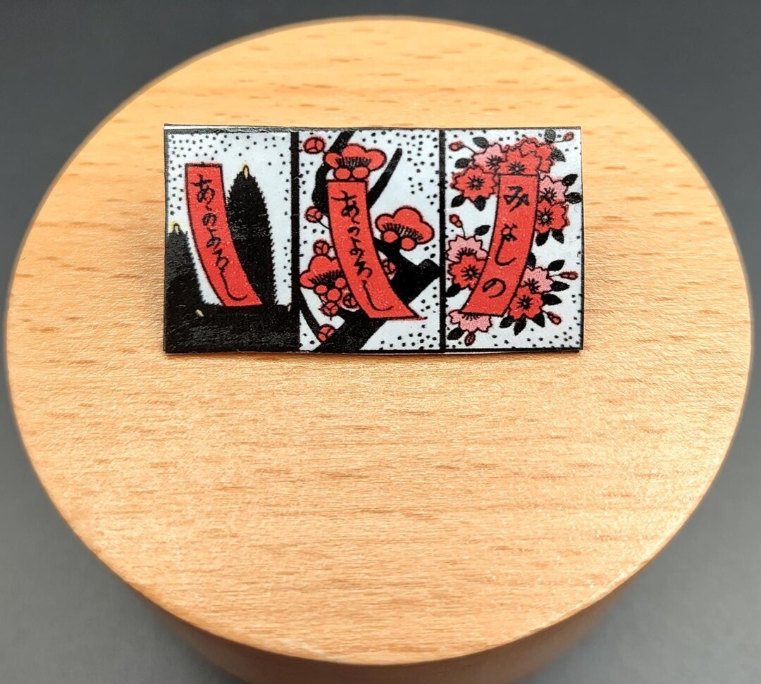 Hanafuda 花札 , Three Poems “akatan 赤短 あかたん”, Handcrafted, Gold and ...