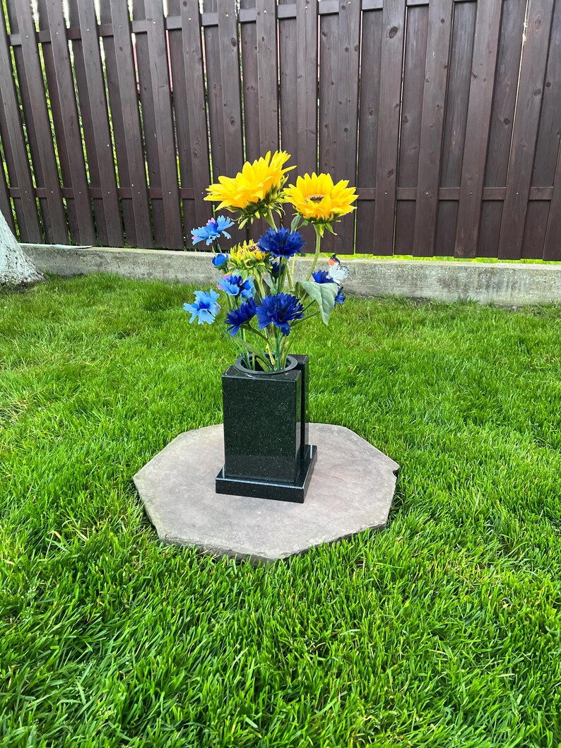 Black Granite Grave Vase, Heavy Cemetery Flower Holder, Headstone Decor ...