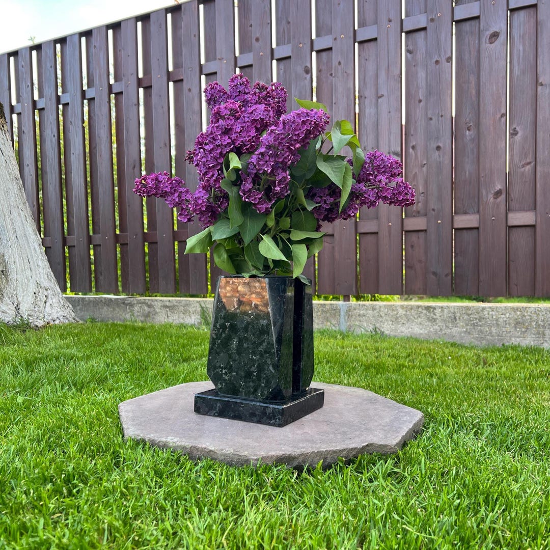 Solid Granite Memorial Vase for Grave, Heavy Stone Flower Holder ...