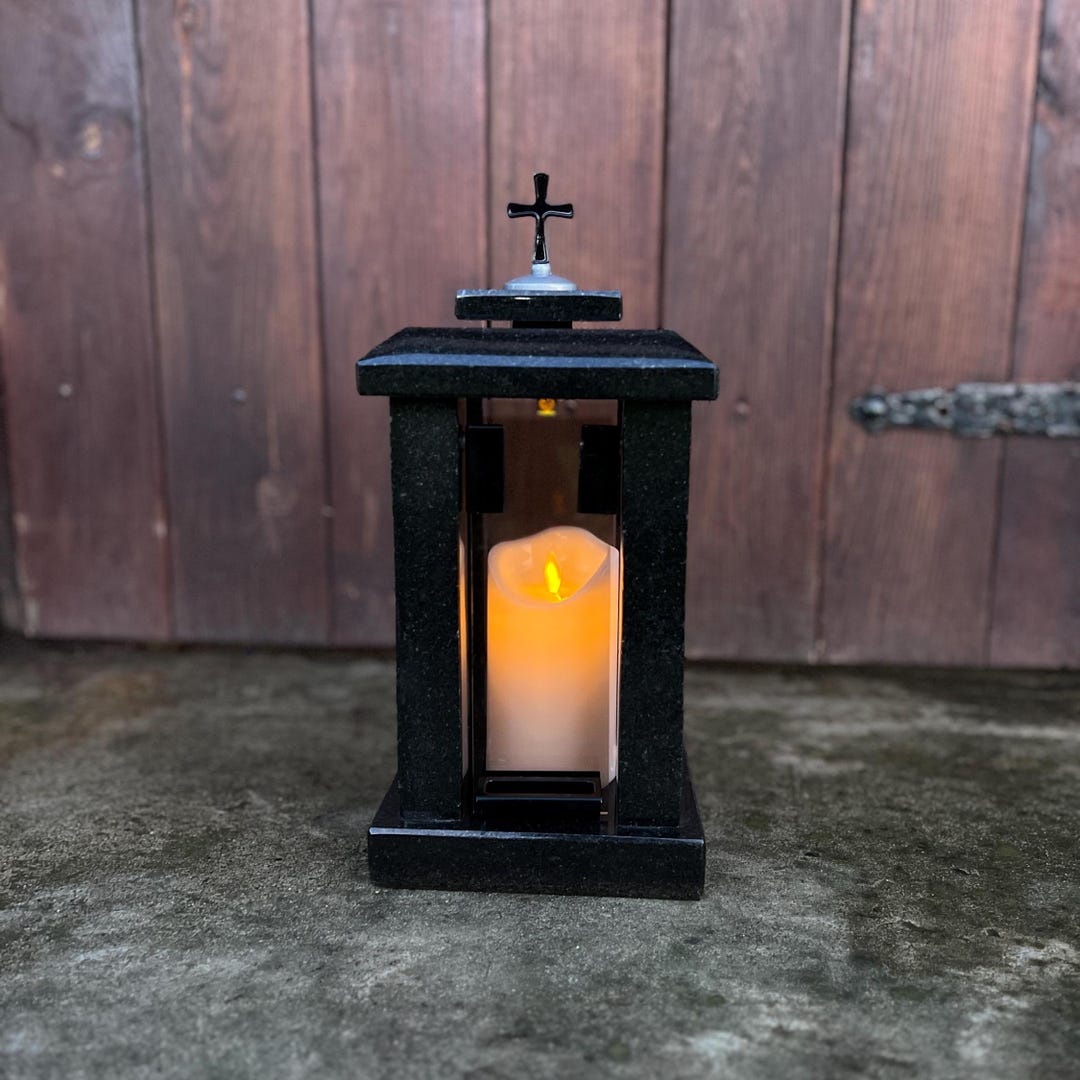 Classic Granite Cemetery Lantern, Durable Memorial Grave Light, Stone ...