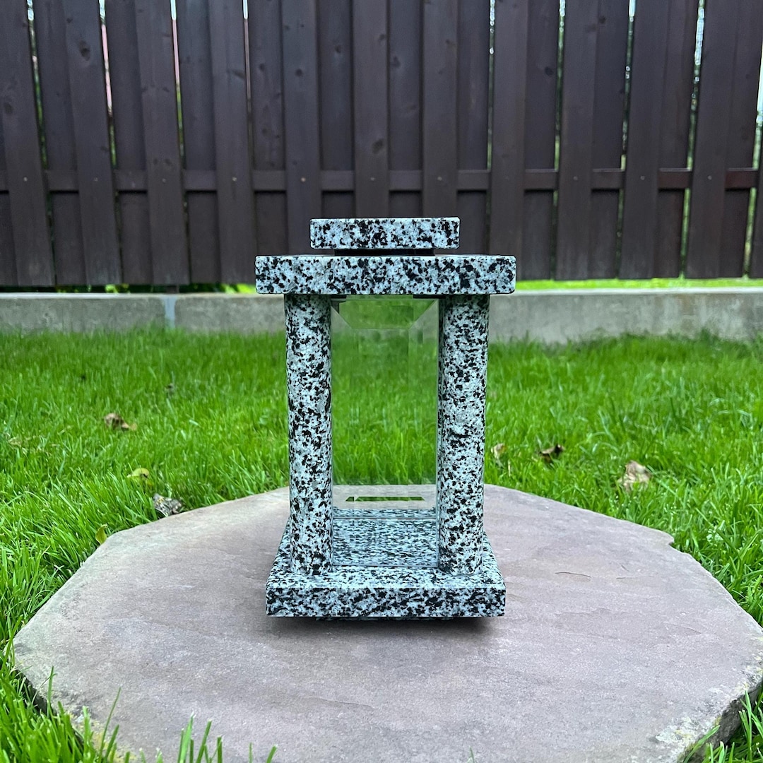 Classic Granite Cemetery Lantern, Square Stone Memorial Light, Heavy ...