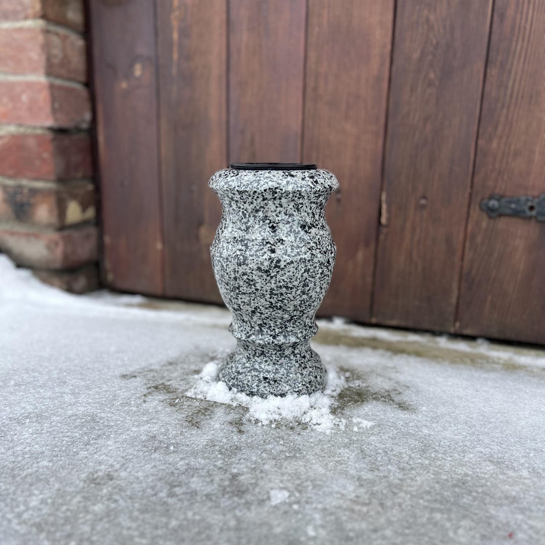 Natural Granite Memorial Vase, Handcrafted Stone Cemetery Decor ...