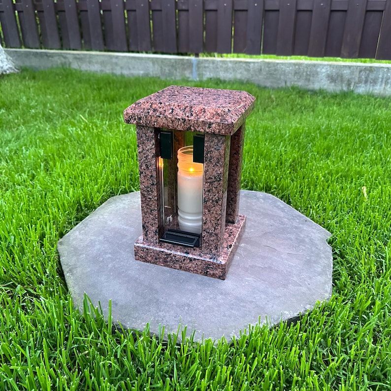Eternal Flame Memorial Lantern, Solid Granite Cemetery Candle Holder ...