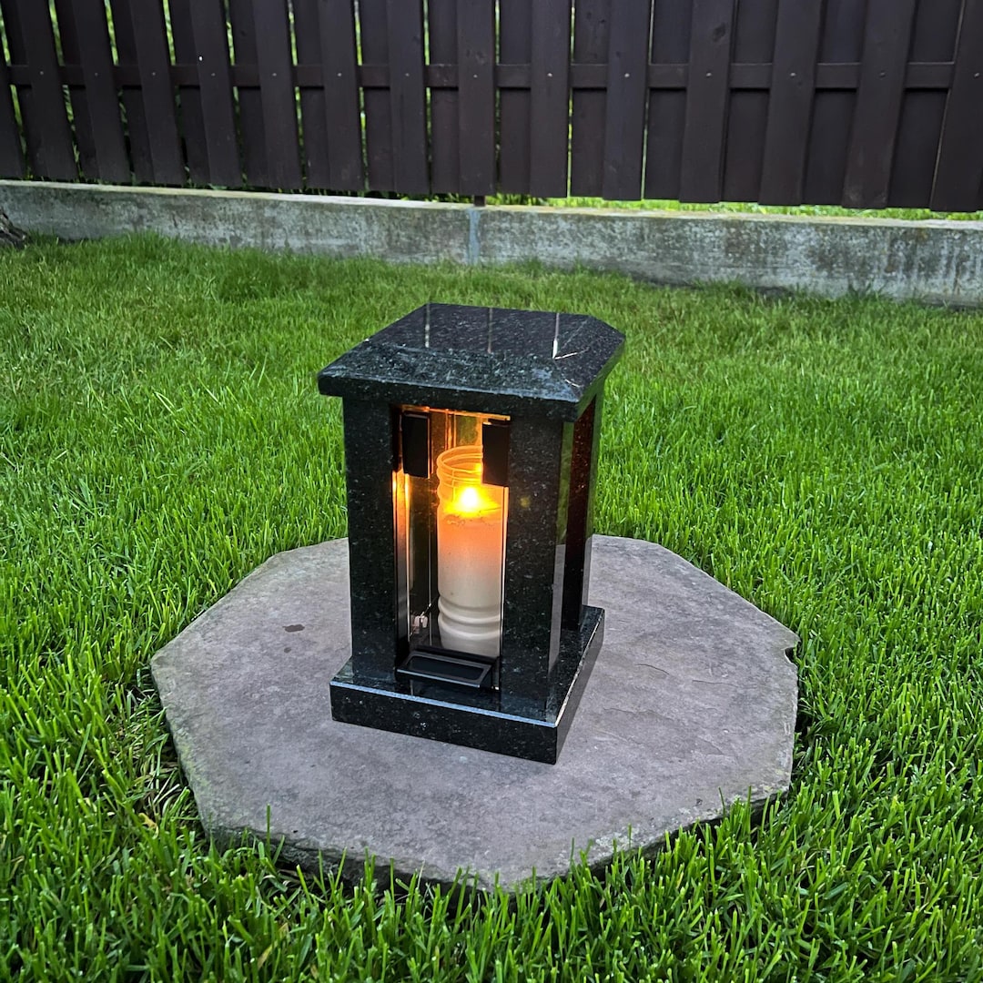Granite Cemetery Lantern, Outdoor Grave Candle Holder, Stone Memorial ...