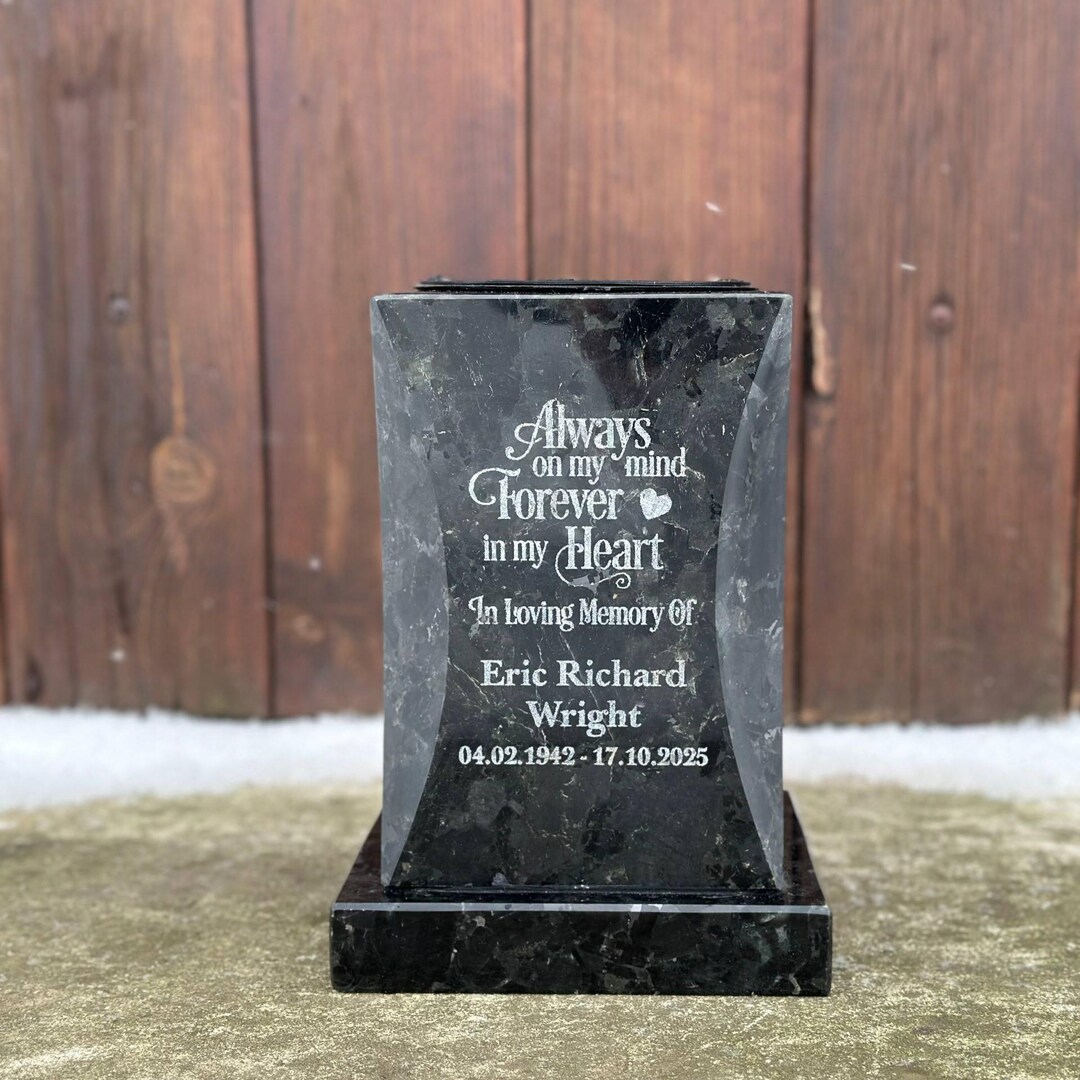 Custom Granite Memorial Vase for Mom or Dad, Engraved Cemetery Flower ...