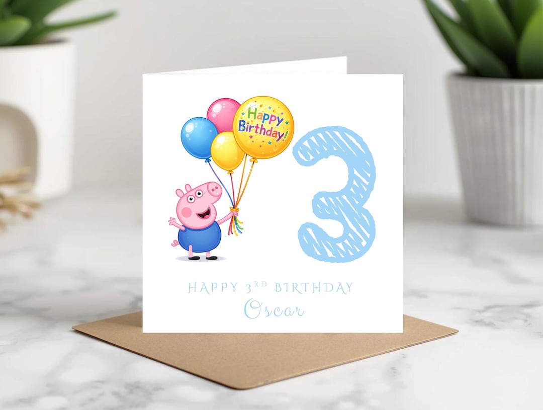 George Pig Birthday Card, Kids Party, Editable Canva Template (digital ...