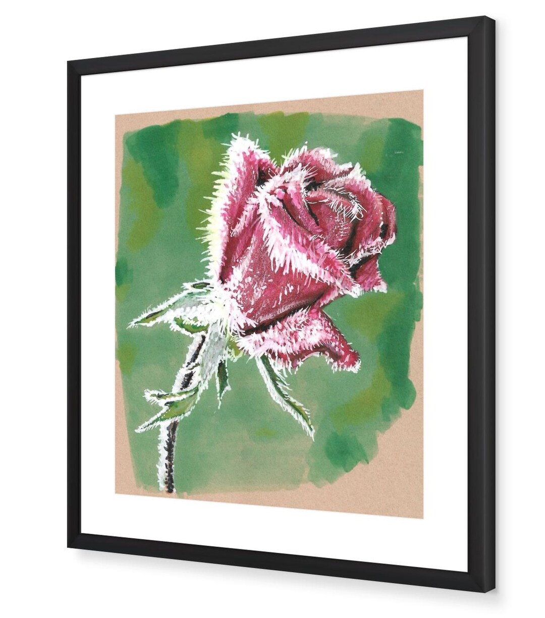 Frozen Rose Wall Art Print Digital Download of a Hand-drawn Frost ...
