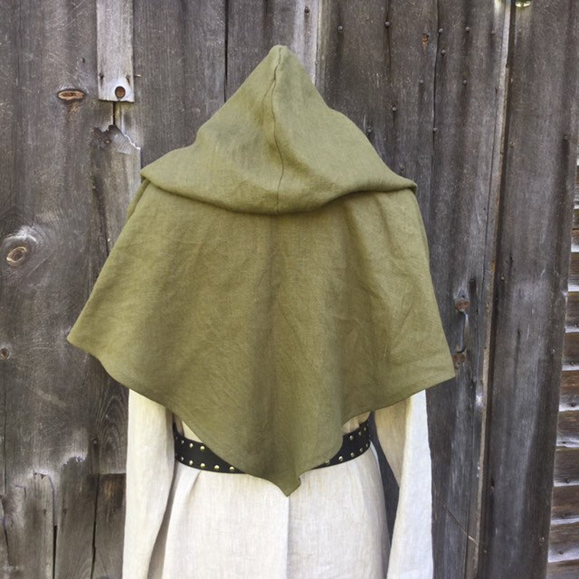 Womens linen medieval Viking hooded mantle hood short cape | Etsy