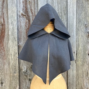 Ladies Linen Medieval Viking Hooded Mantle Hood Short Cape Capelet ...