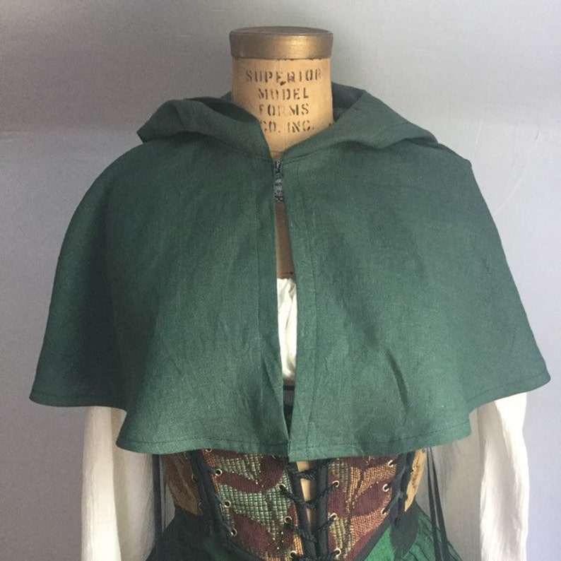Ladies linen medieval hooded mantle hood short cape capelet | Etsy