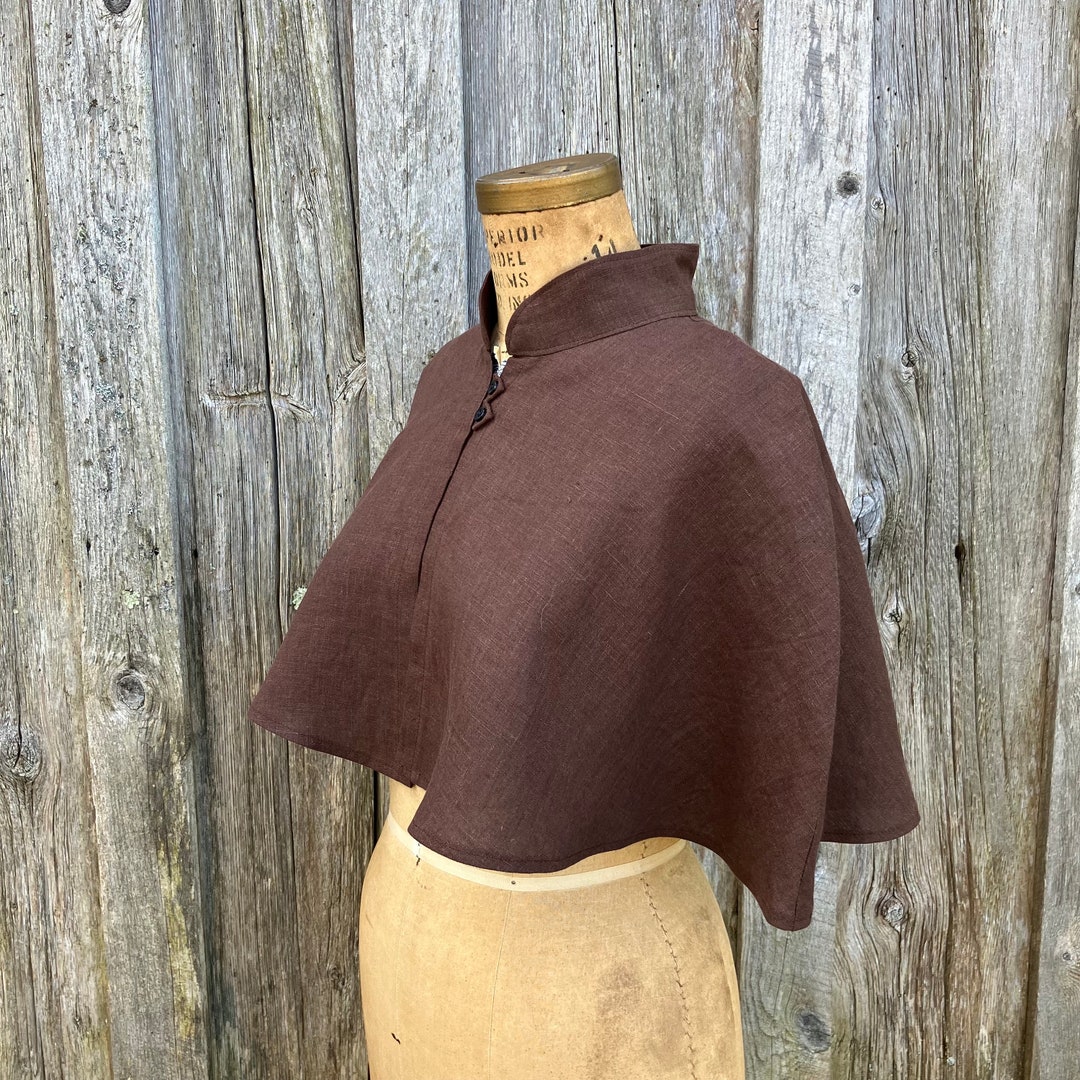 Ladies Linen Medieval Victorian Mourning Cloak Mantle Short Cape ...