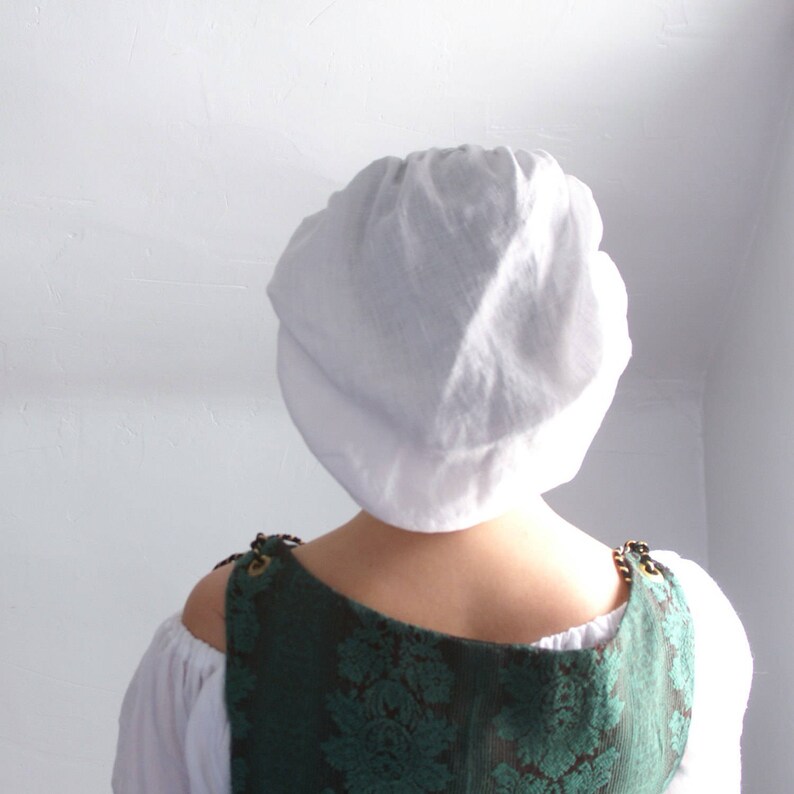 Renaissance muffin cap hat medieval caul bright white linen | Etsy