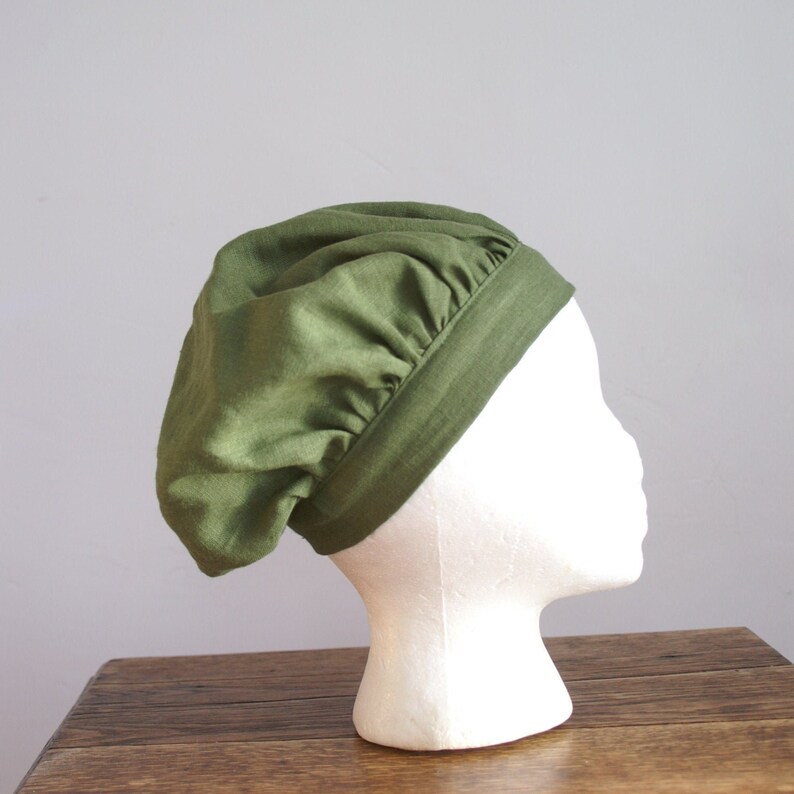 Renaissance muffin cap hat medieval caul green linen | Etsy