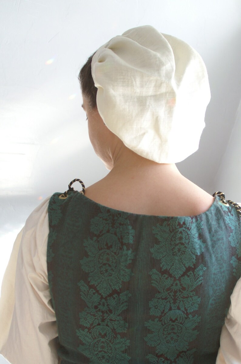 Renaissance muffin cap hat medieval caul off white linen | Etsy